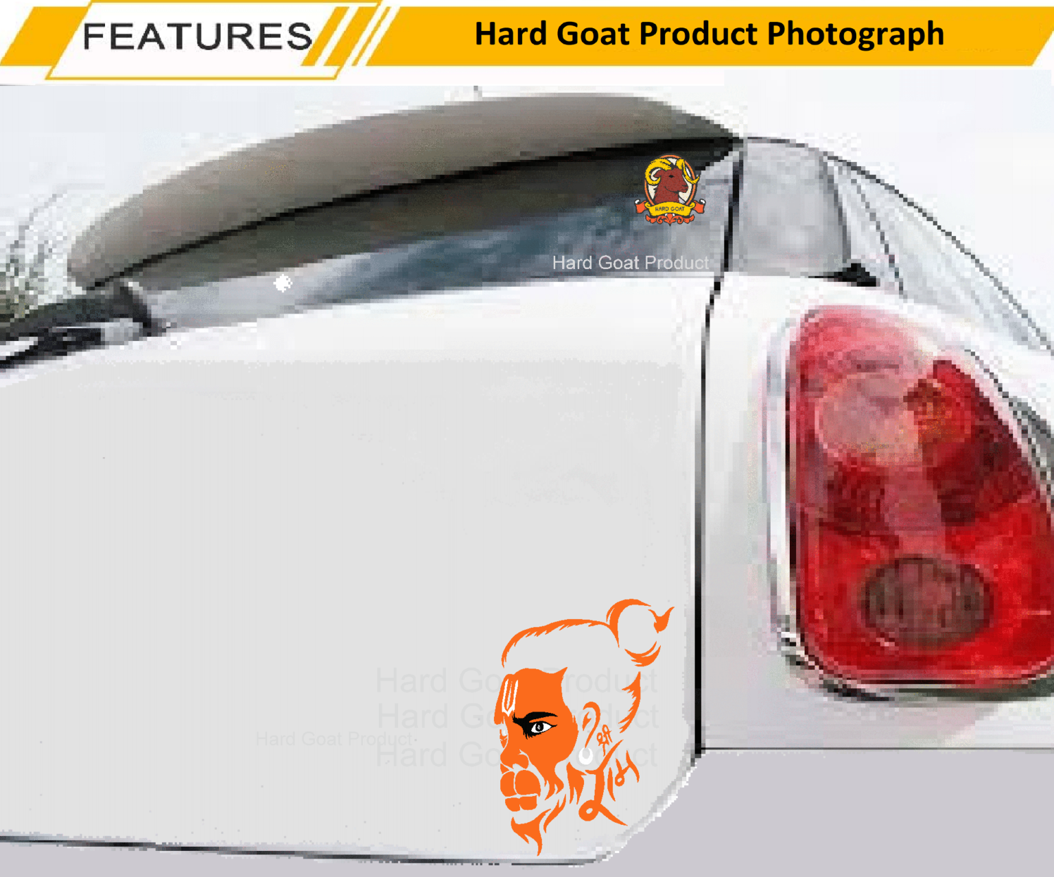 Saffron Hanuman Car Sticker | Divine & Durable | Hard Goat