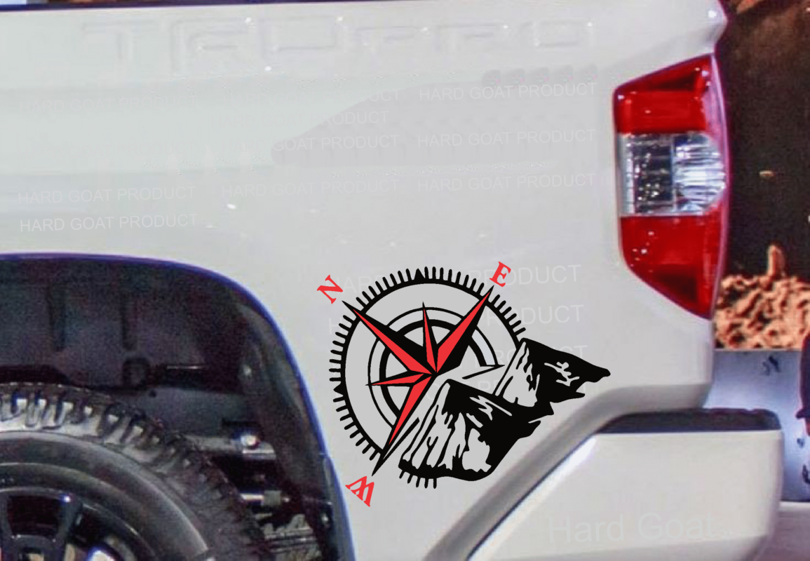 Mountain Compass Car Sticker With Dual Color (Black & Red ) » Hard Goat